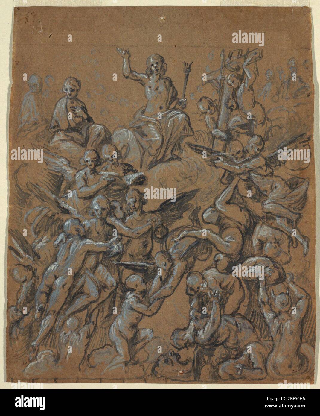 Christ in Glory with Angels. Crowd of angels surrounds the cross while ...