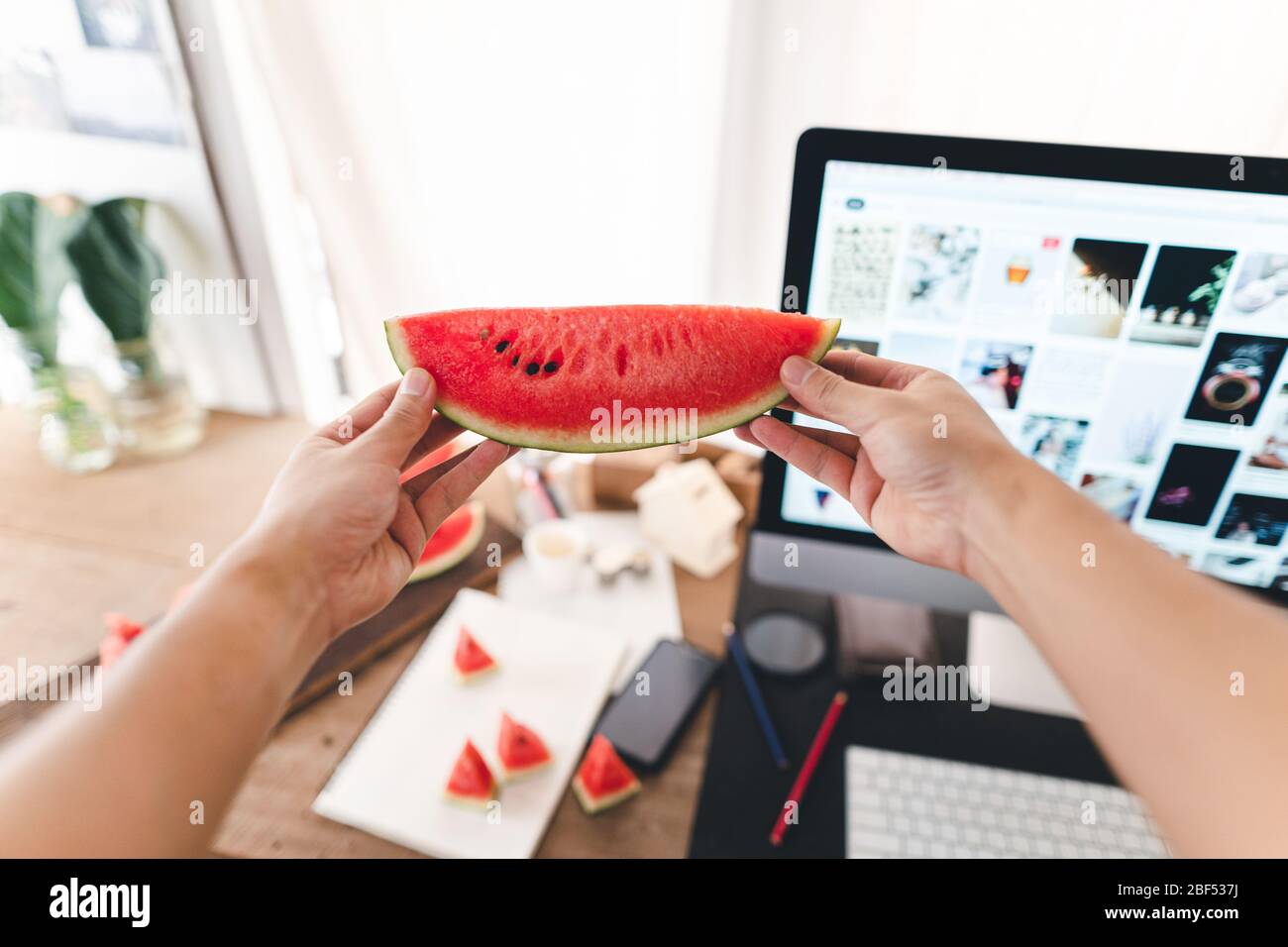 watermelons at your desk at home-Watermelon Slices Against Wood White ...