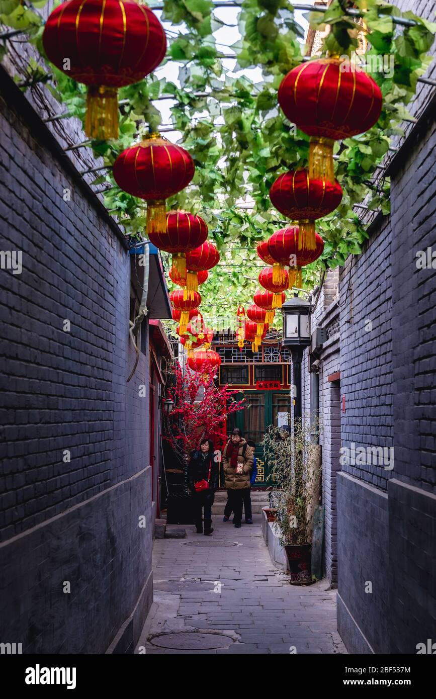 Small side alley in one of the hutongs in area of Qianmen Street in ...