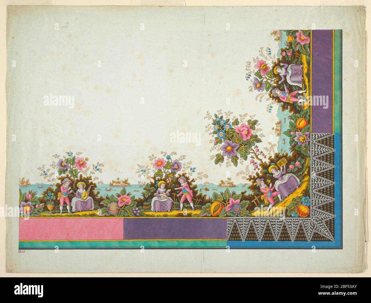 Design for Textile. Shows a corner of a repeating design border Stock ...