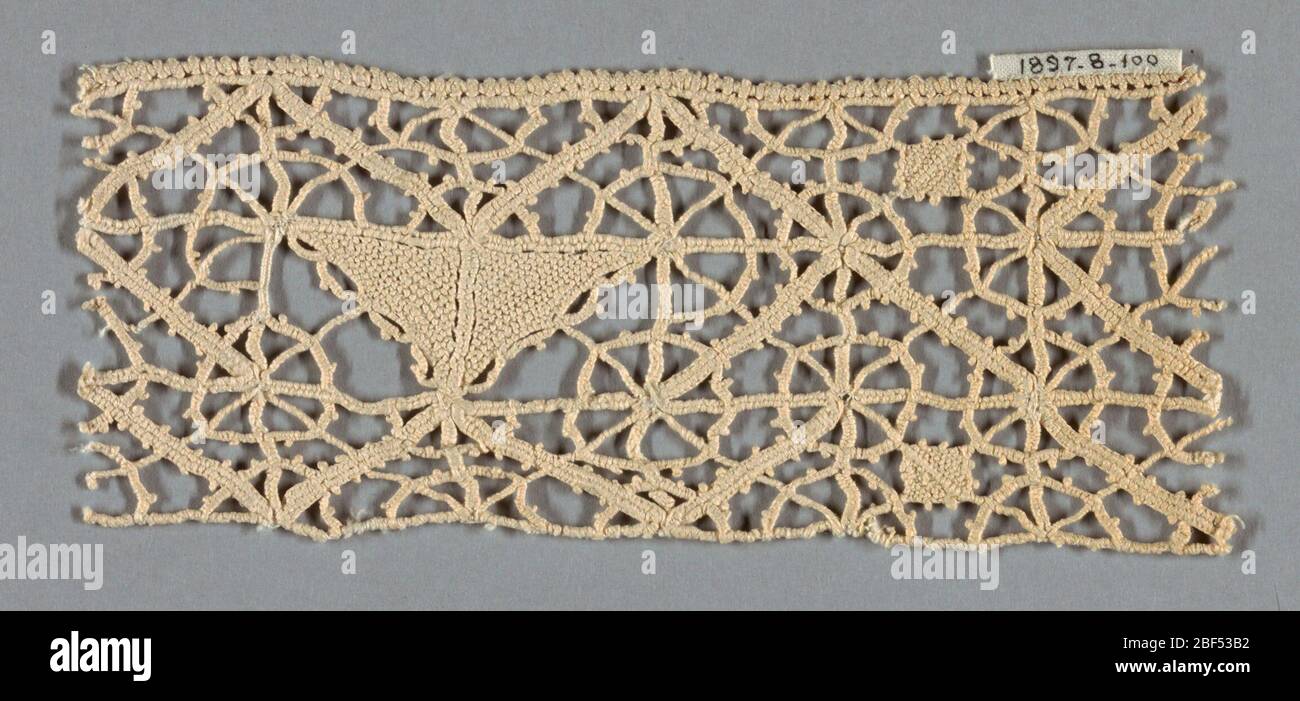 Fragment. Panel in a design of crossing diagonal lines with circles at ...