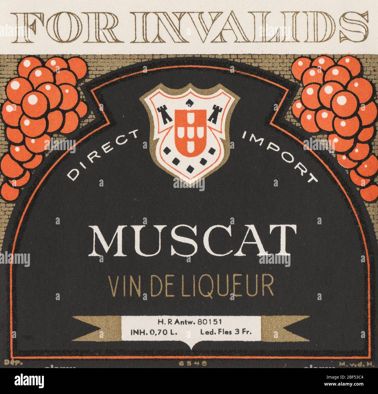 Unused and rare vintage label from a Muscat wine, vin de liqueur Stock ...