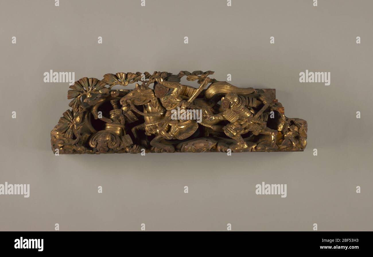 Carving. Deep wood carving, two sections of wood riveted together, one ...