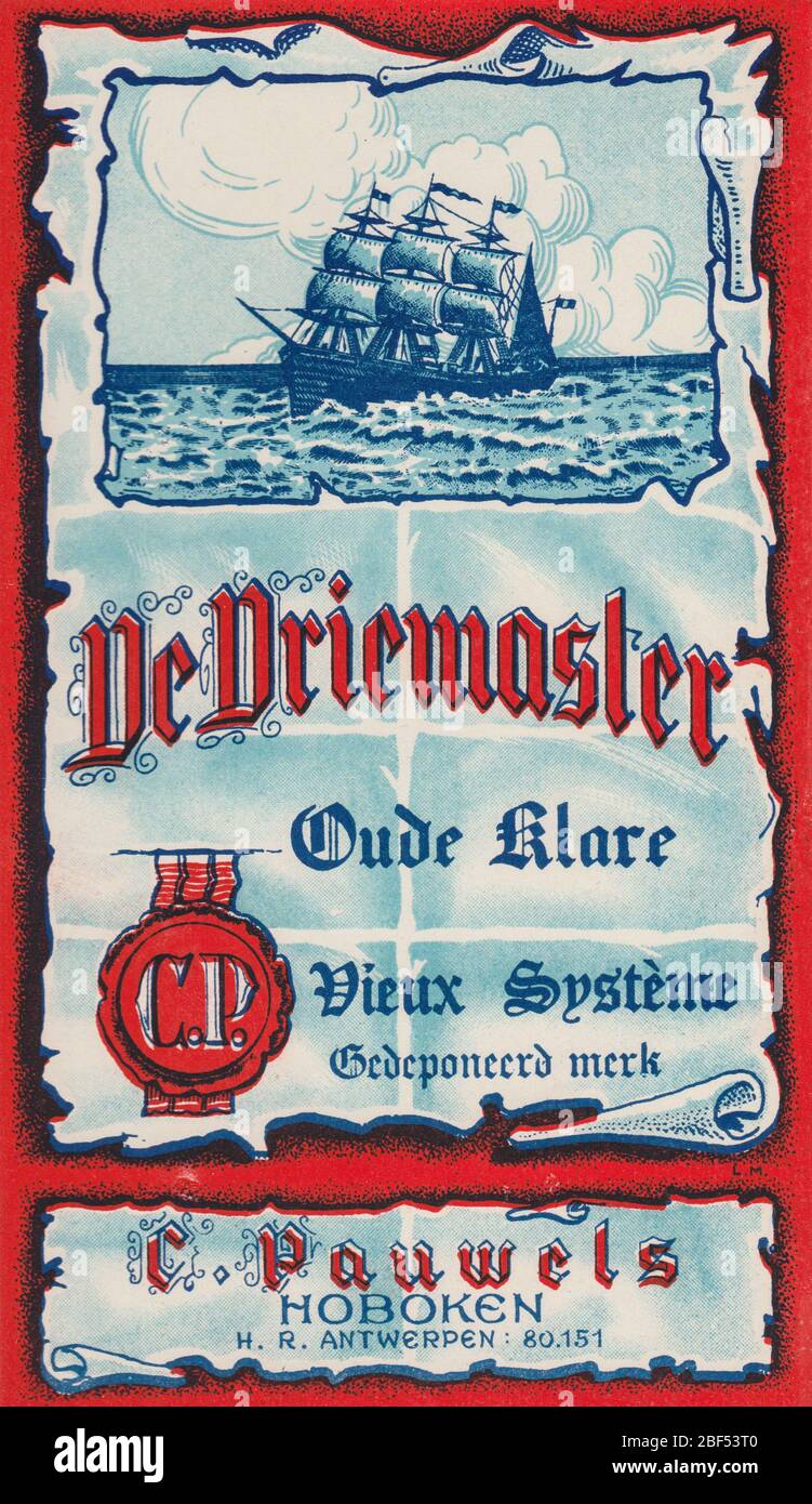 Stylish unused and new decorated vintage jenever label from gin ‘De ...