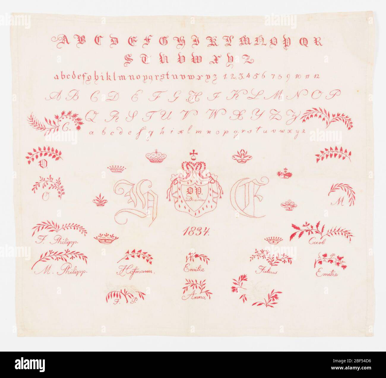 Sampler. Marking sampler with two alphabets, crowns, crests, leafy ...