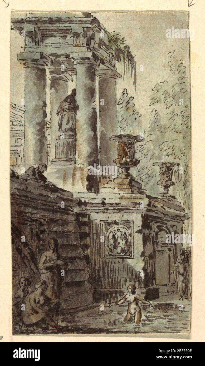 Architectural Fantasy with Figures Bathing. Architectural fantasy ...