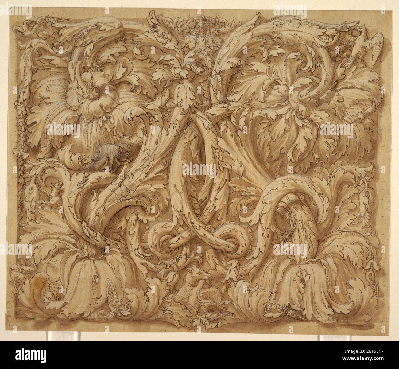 Design for Acanthus Rinceaux with Animals and Birds. Symmetrical ...