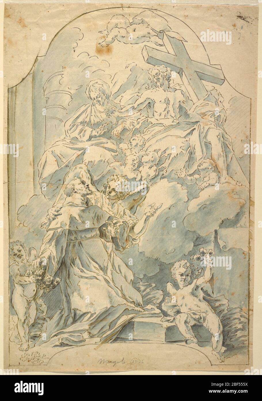 A Saints Vision of the Cross. Vertical rectangle. Figure of a saint at ...