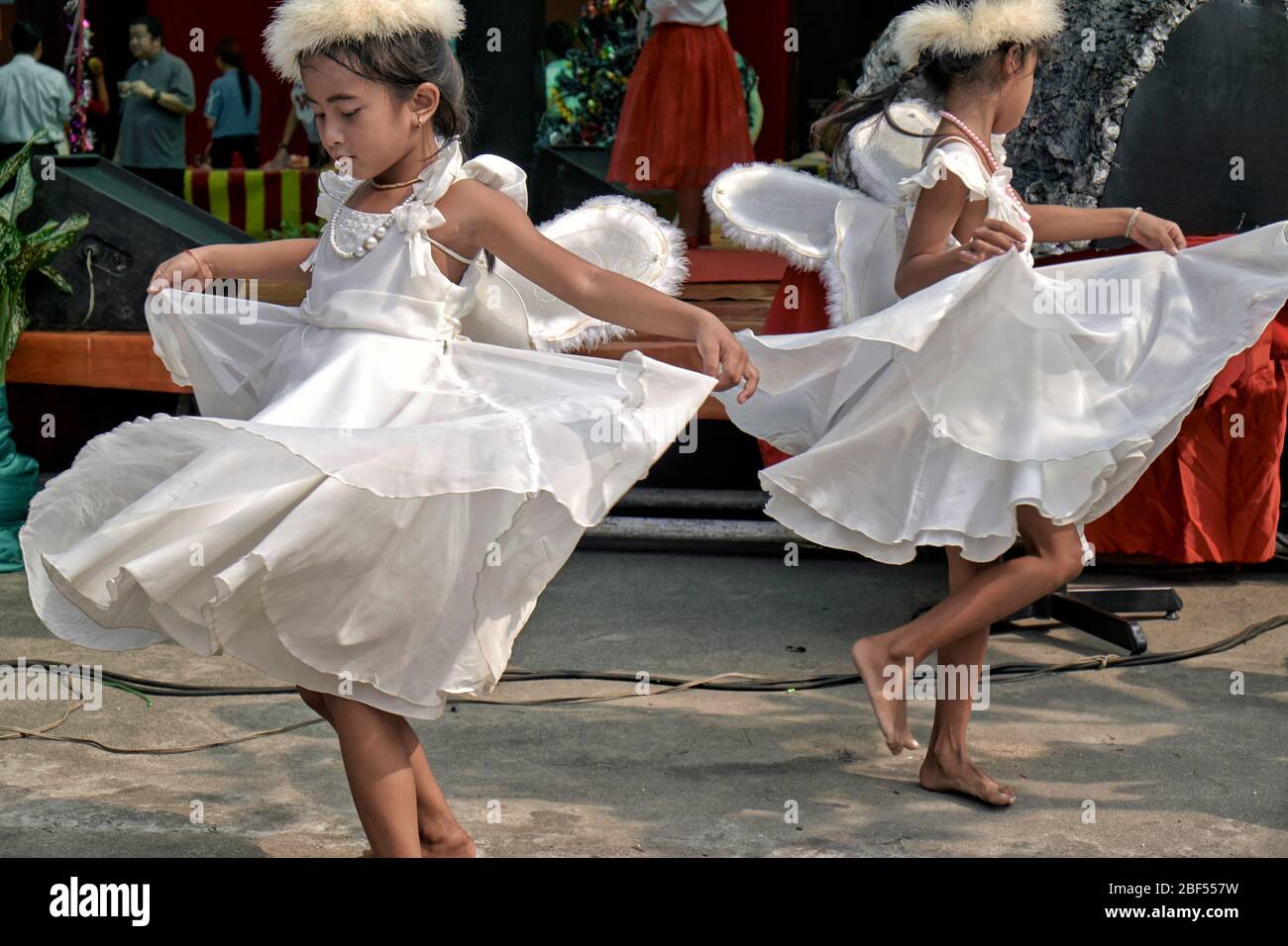 Girls twirling and spinning as part of their dance routine practice ...
