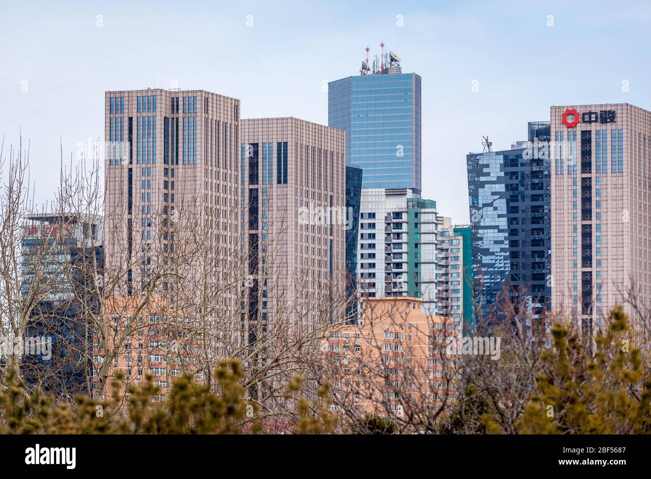 Buildings in Beijing central business district seen from Ritan Park ...