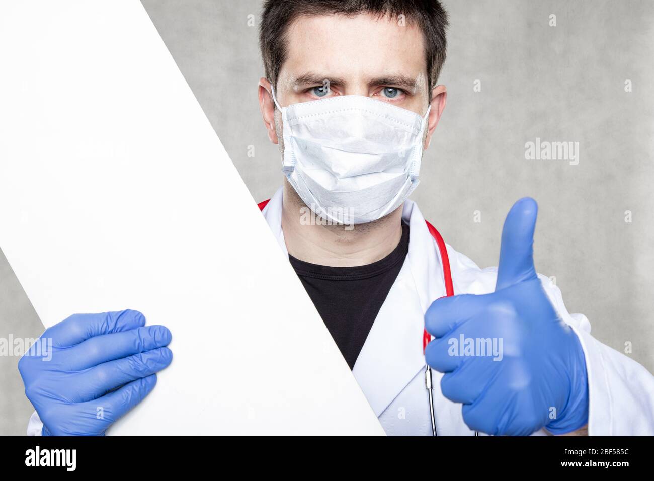 doctor holds boards with or for information, warning concept Stock ...
