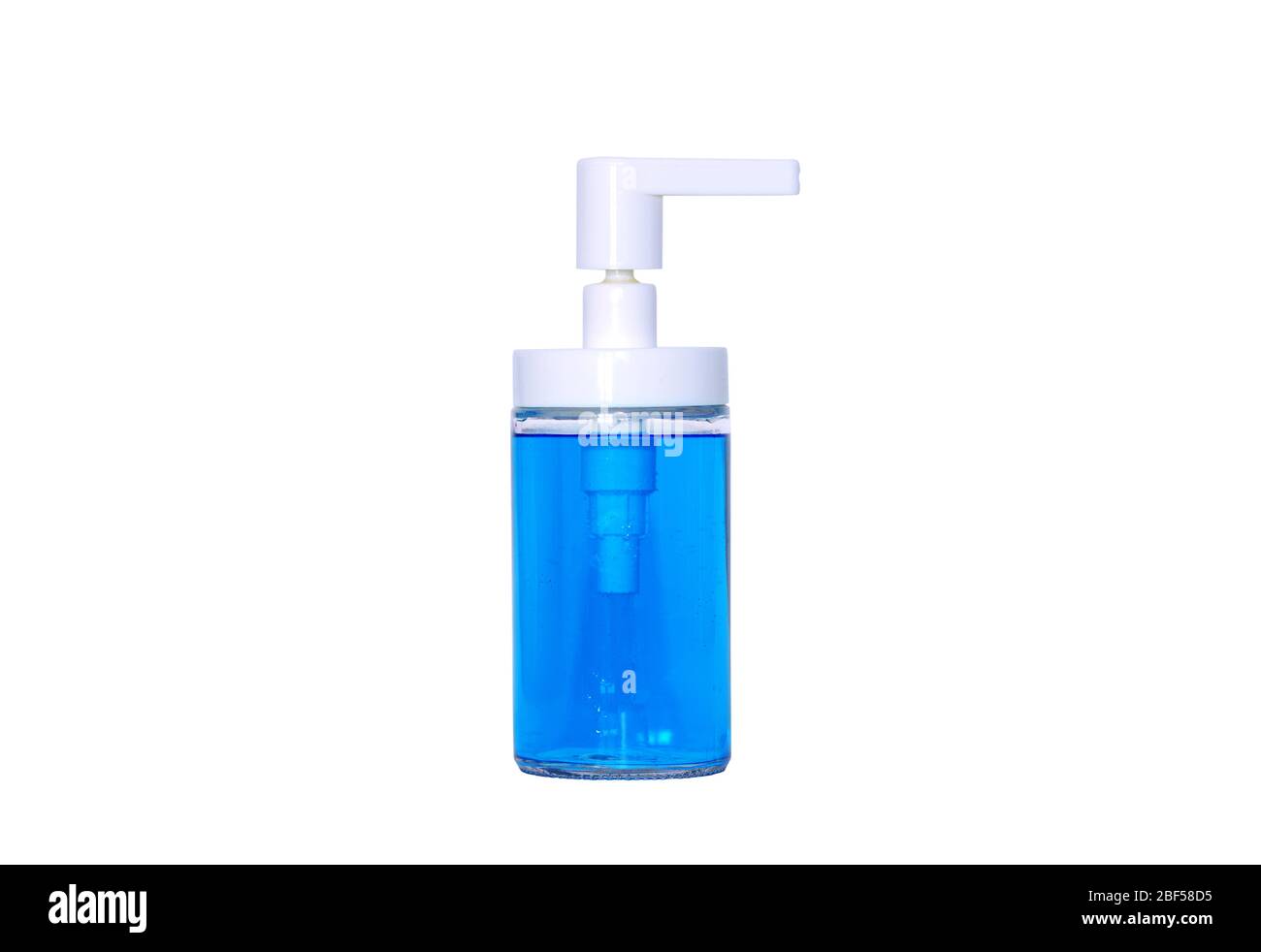 blue medical sterilizing dispenser bottle over white background Stock ...