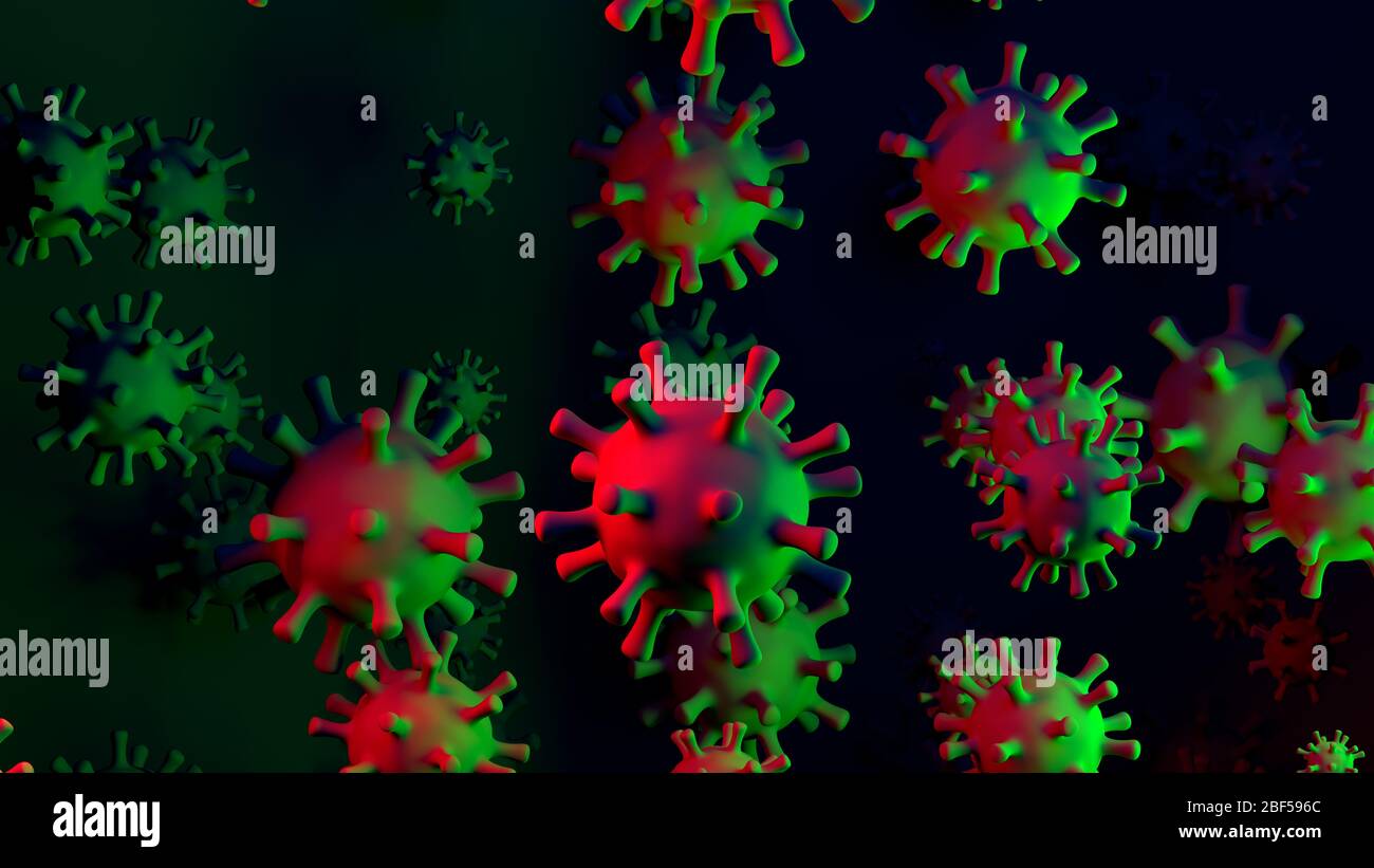 Coronavirus COVID-19 3D illustration with red and green contagious ...