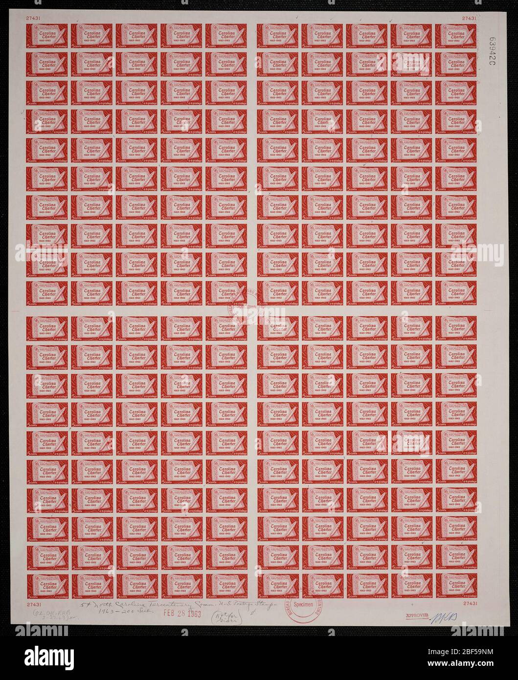 5c Carolina Charter plate proof. Certified plate proofs are the last ...