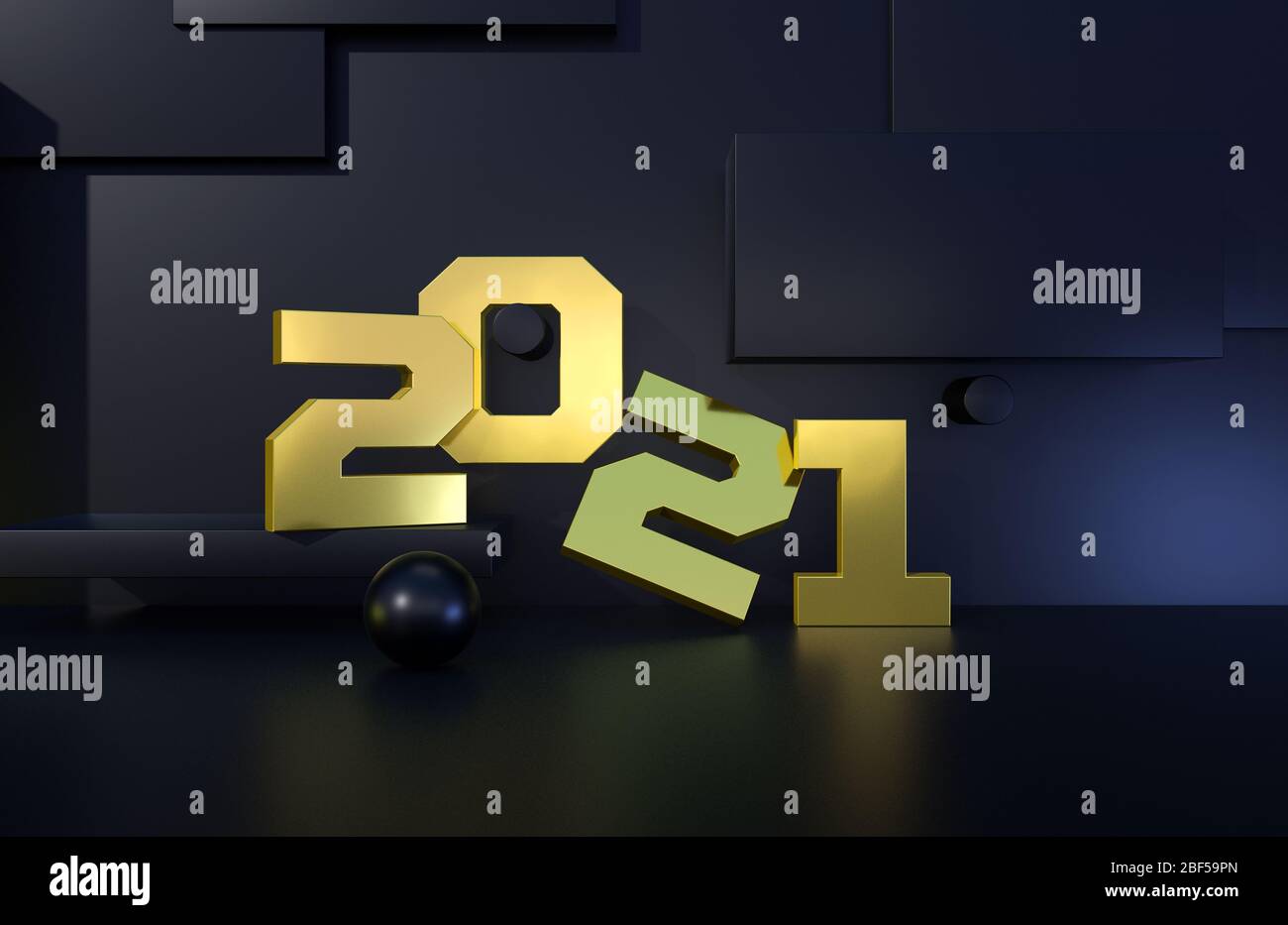 2021 year golden sign with black background. 3D illustration Stock ...