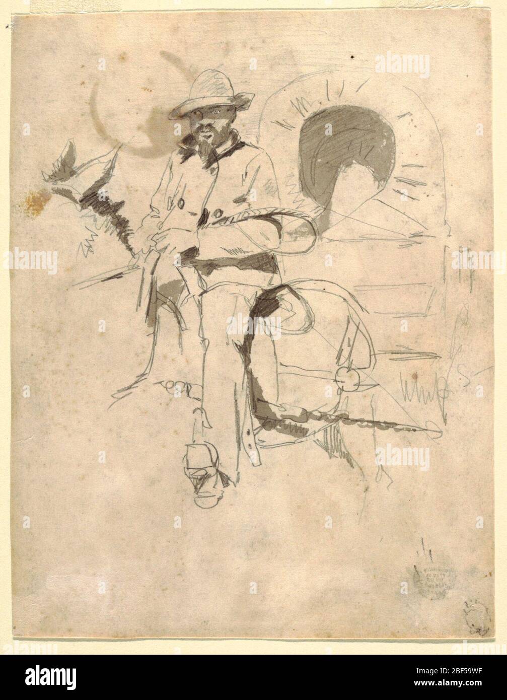 Study of an AfricanAmerican Teamster. Recto; Vertical view of an army ...