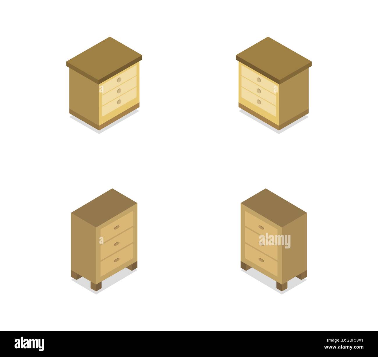 Bedside table isometric icon illustrated in vector on white background ...