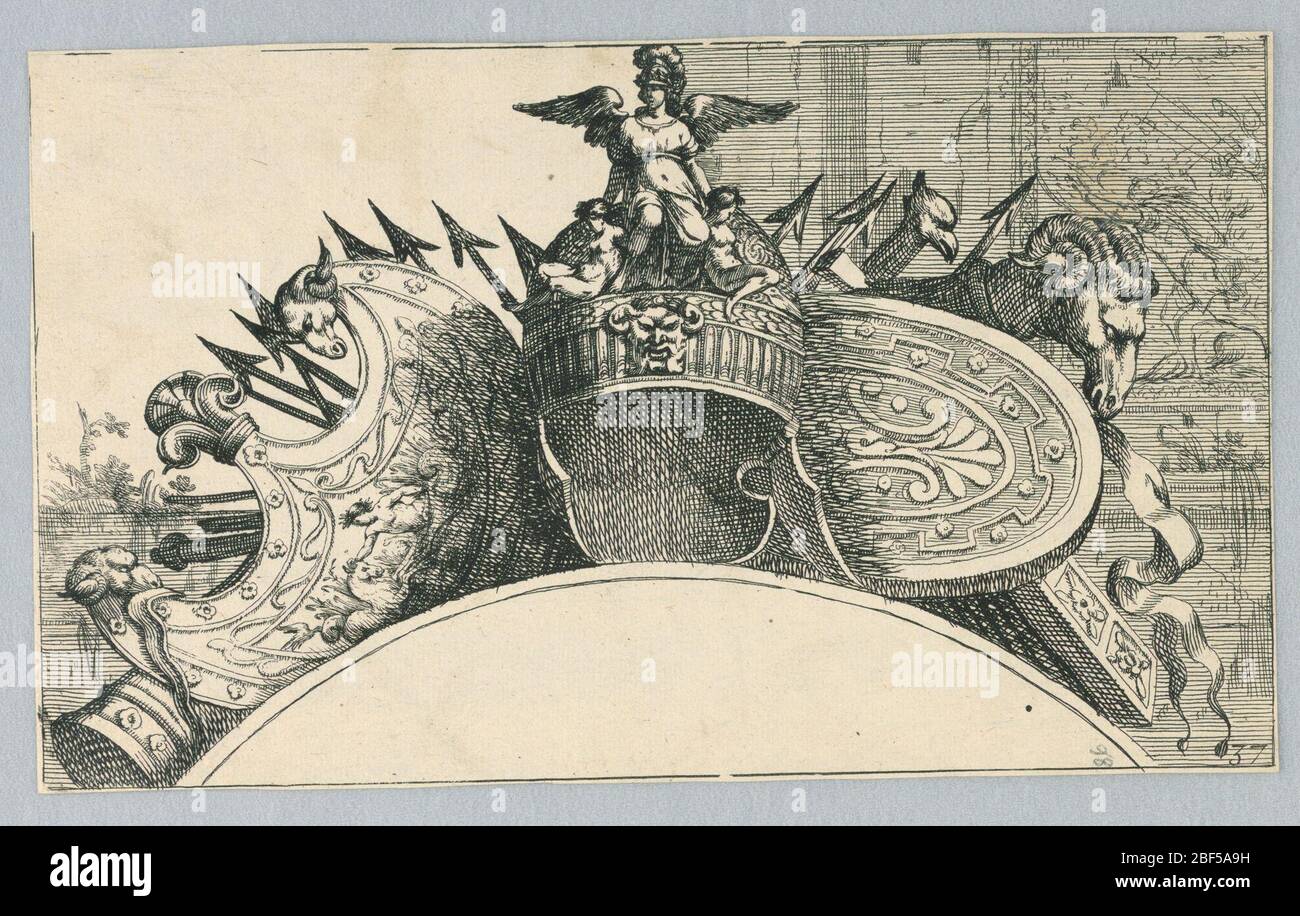 Trophy of Arms Un trophe darmes audessus dun cintre. Winged figure at ...