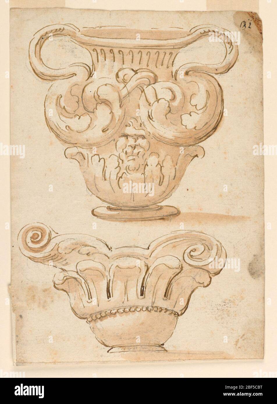 Design for Two Decorative Vases. A top, a full vase in elevation with ...