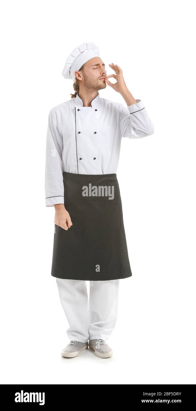 Happy male chef on white background Stock Photo - Alamy