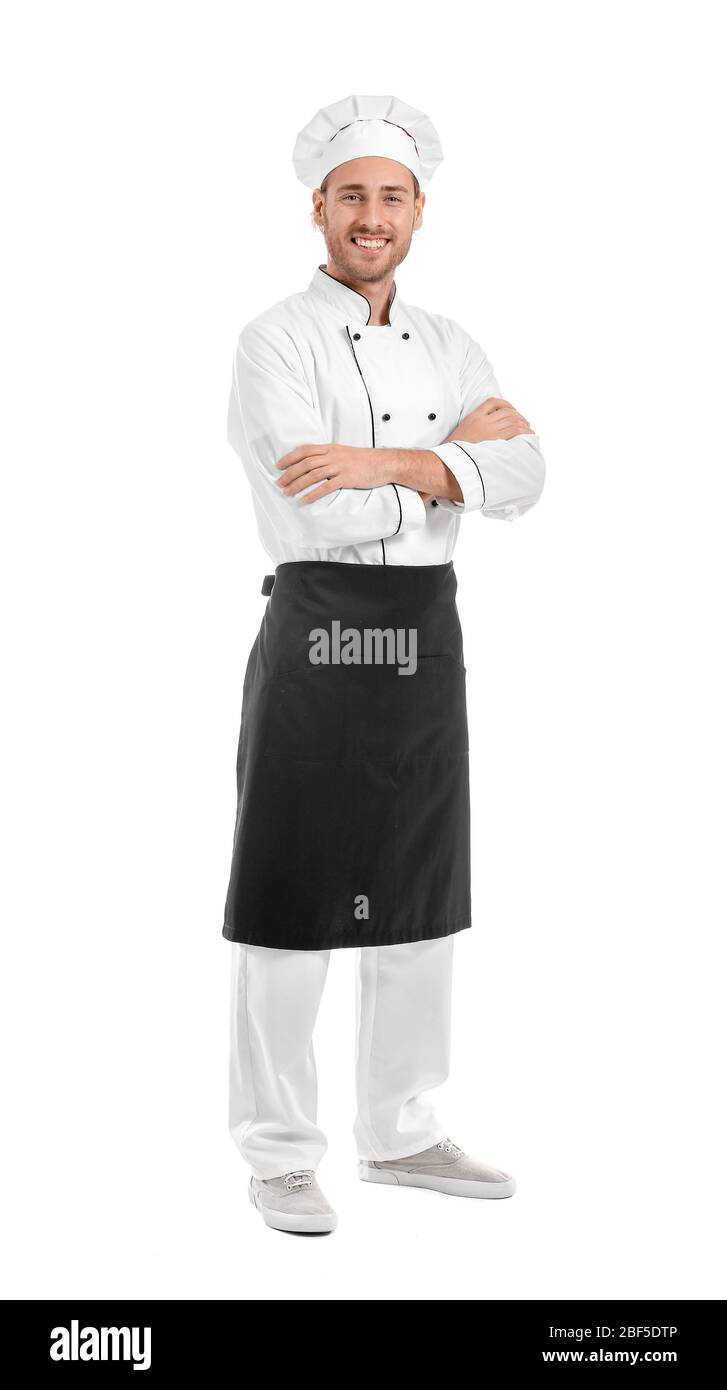 Handsome male chef on white background Stock Photo - Alamy