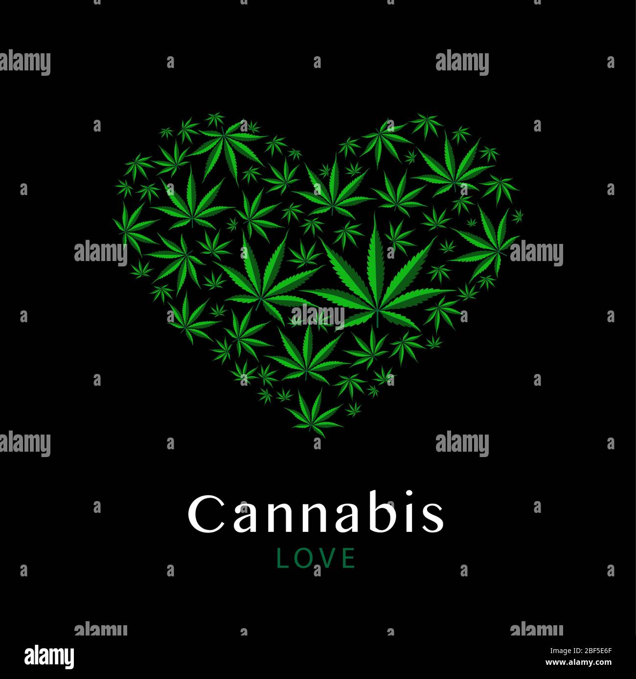 Heart symbol made from green leaves of marijuana on a black background. Vector Stock Vector ...