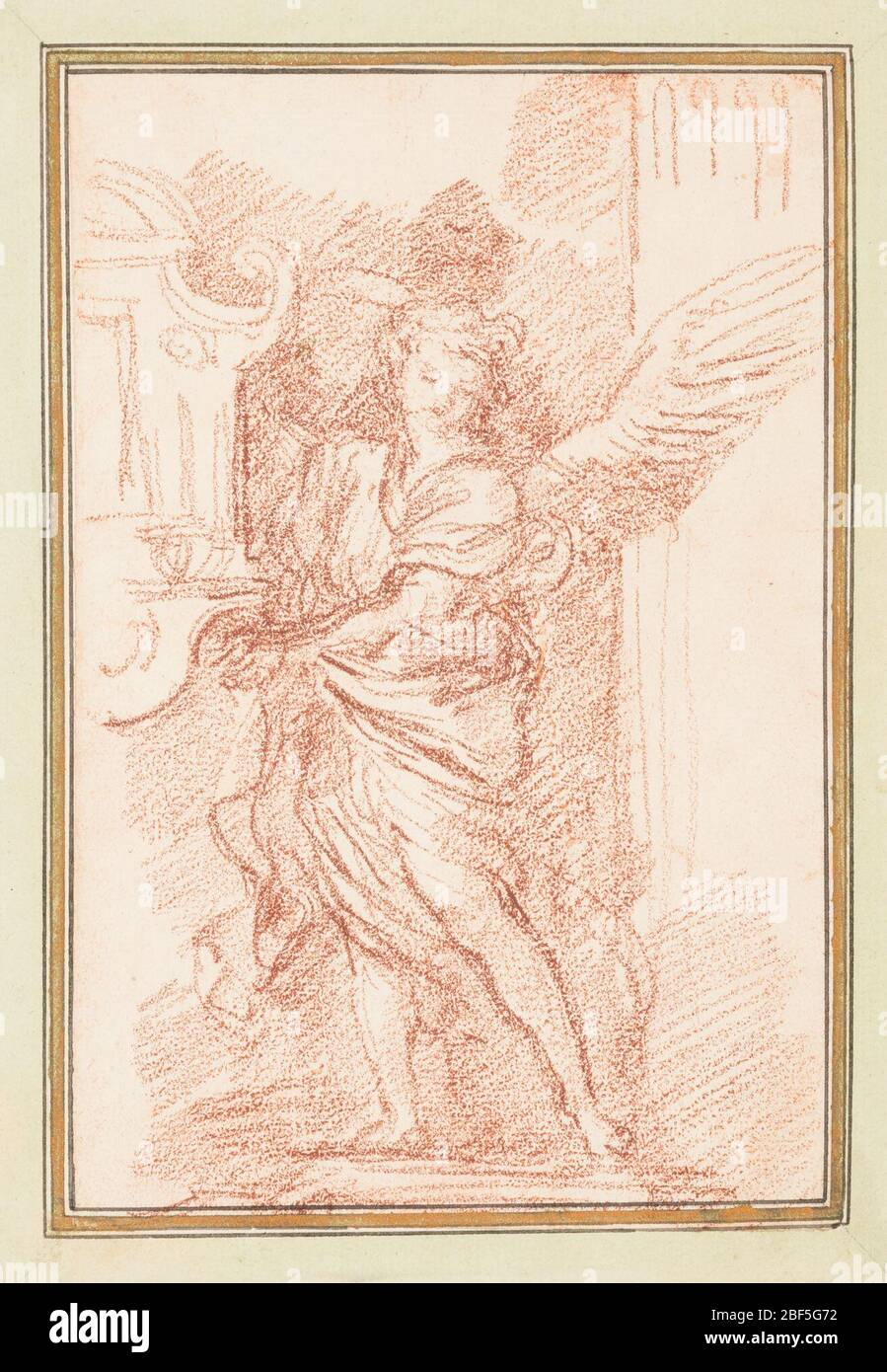 Winged figure between window and column. Winged figure standing between ...