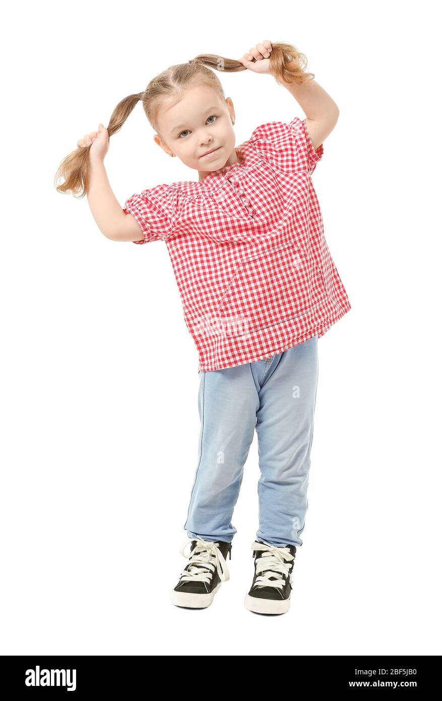 Cute little girl on white background Stock Photo - Alamy