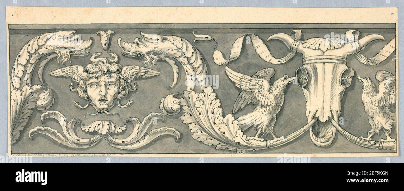 Design for a Frieze. Horizontal rectangle showing the head of Medusa ...