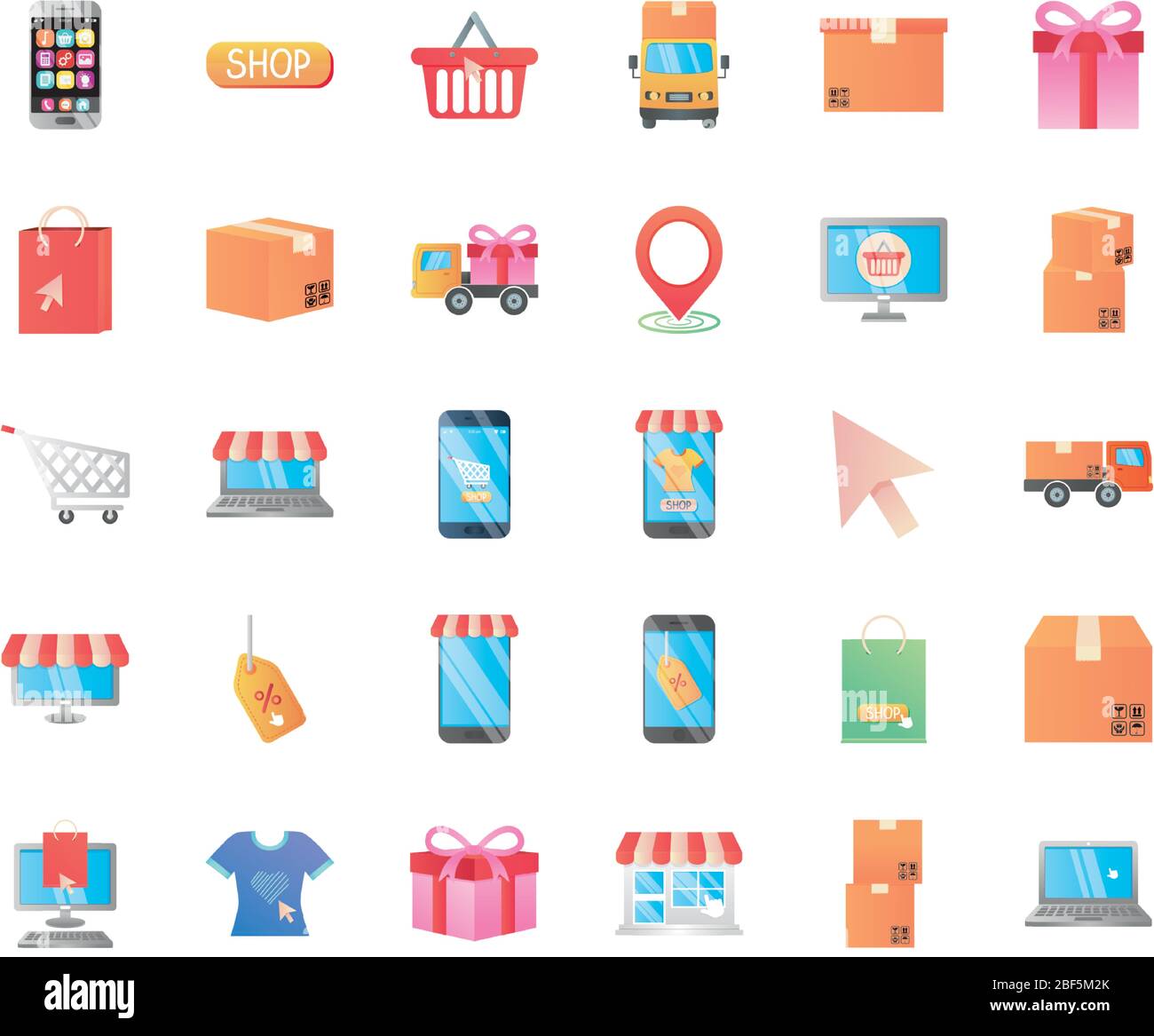 location pin and shopping online icon set over white background ...