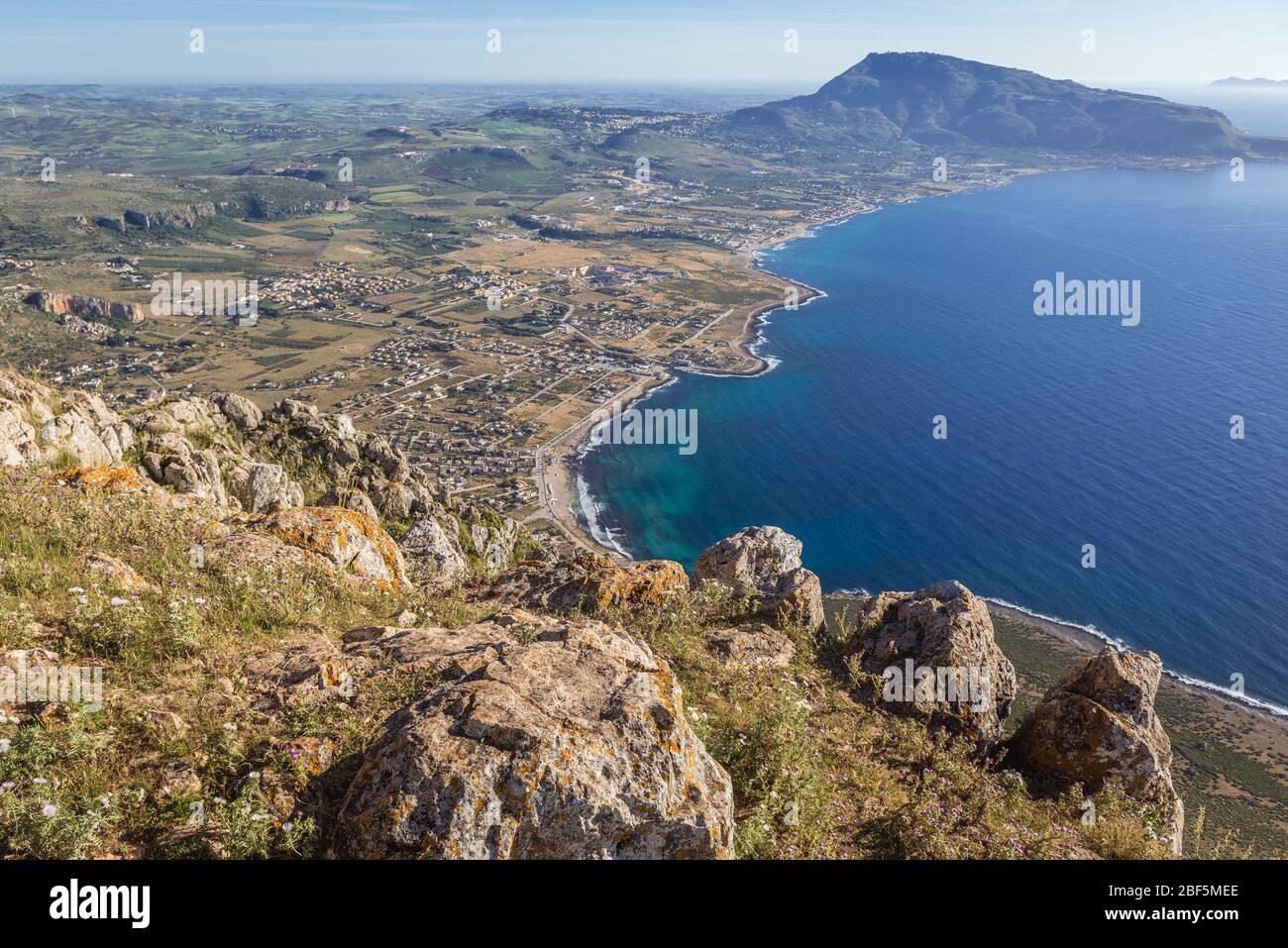 Aerial view from the top of Cofano Mountain in Monte Cofano nature ...
