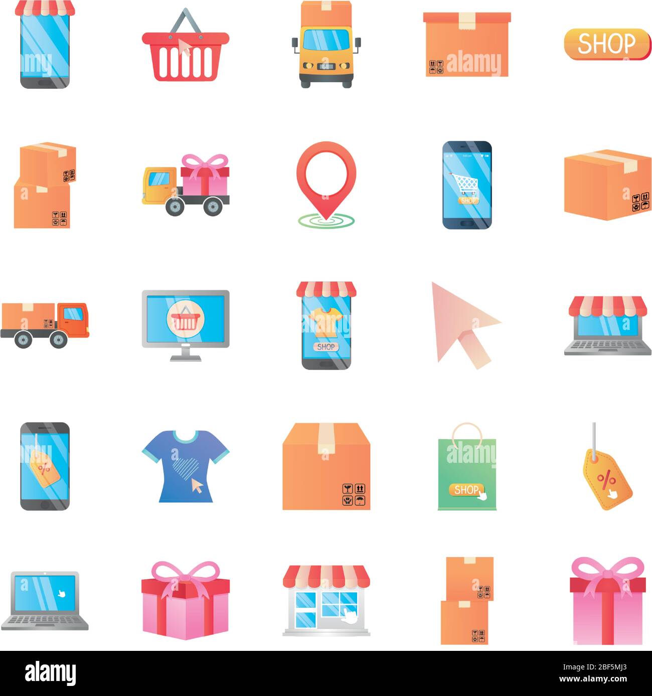 packages and shopping online icon set over white background, detailed ...