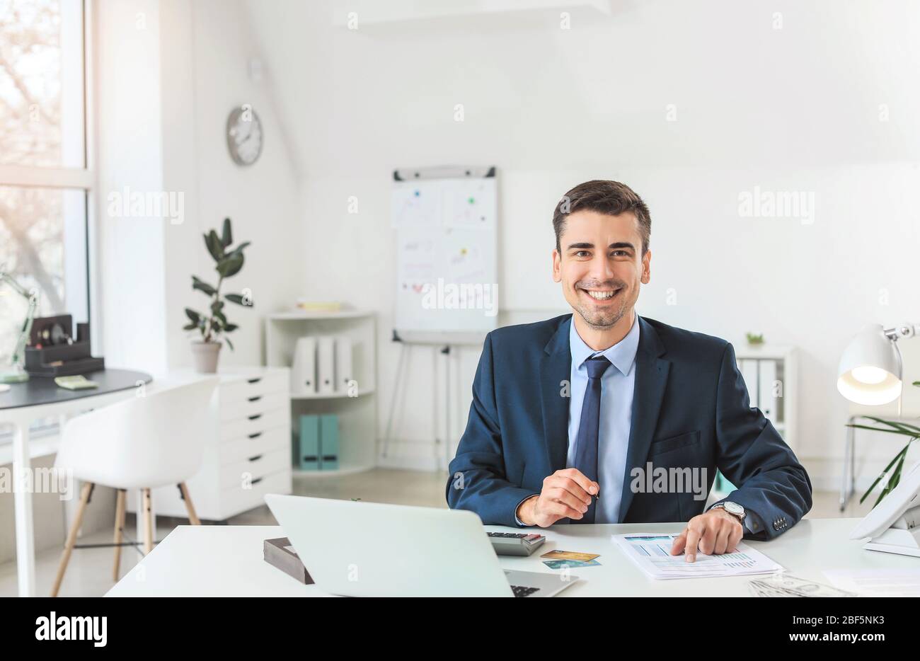 Male bank manager working in office Stock Photo - Alamy