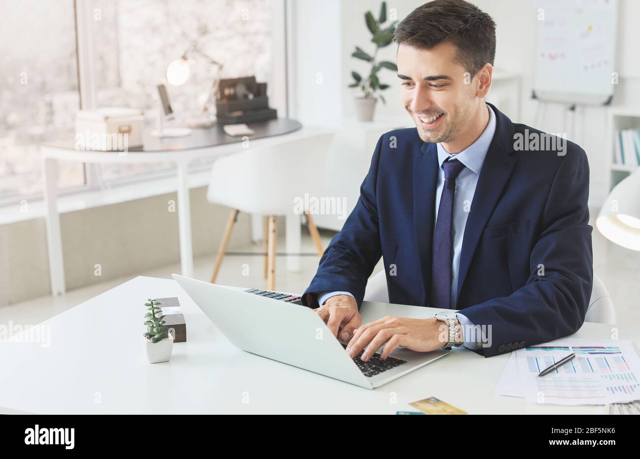Male bank manager working in office Stock Photo - Alamy