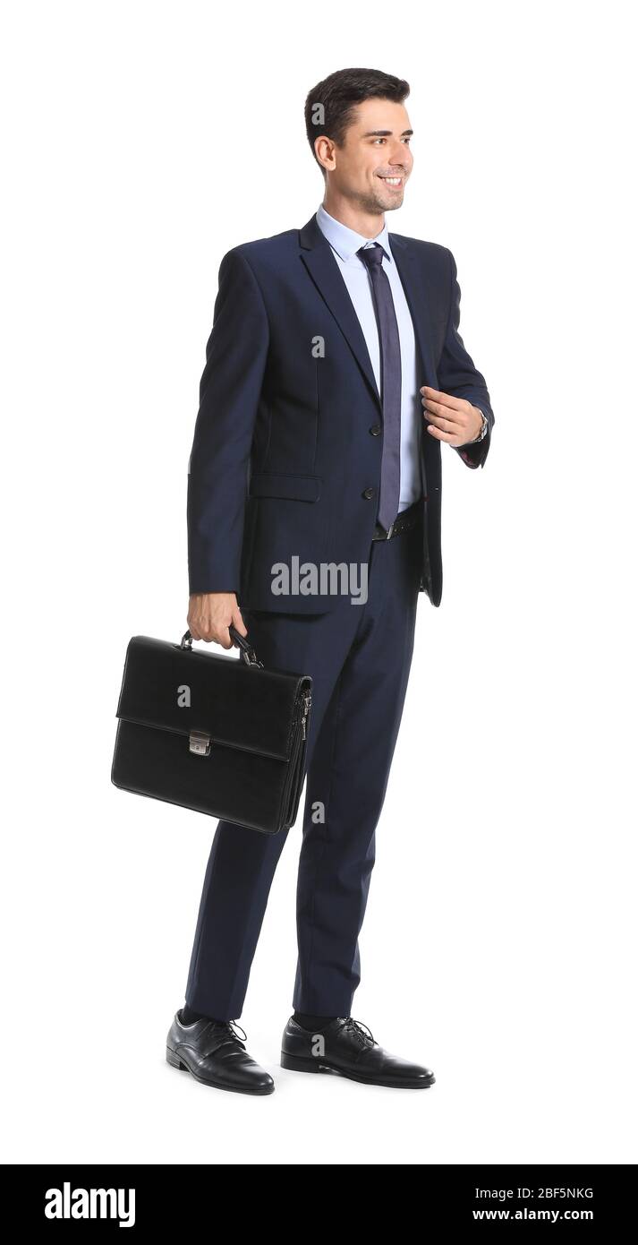 Male bank manager on white background Stock Photo - Alamy