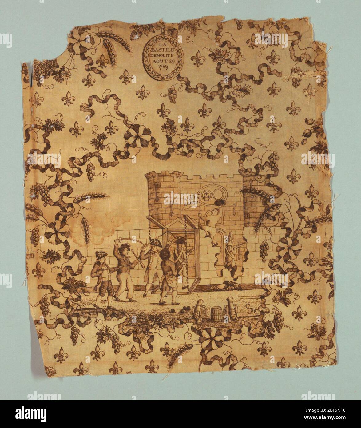 Fragment. Central scene of people storming the Bastille. Medallion at ...