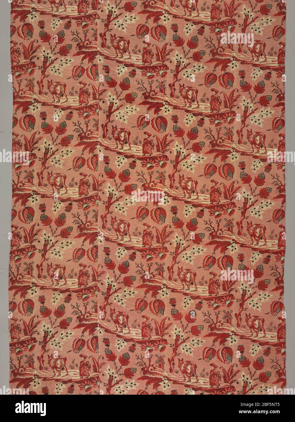 Panel. A woman following a horse or a mule towards a windmill in offset ...