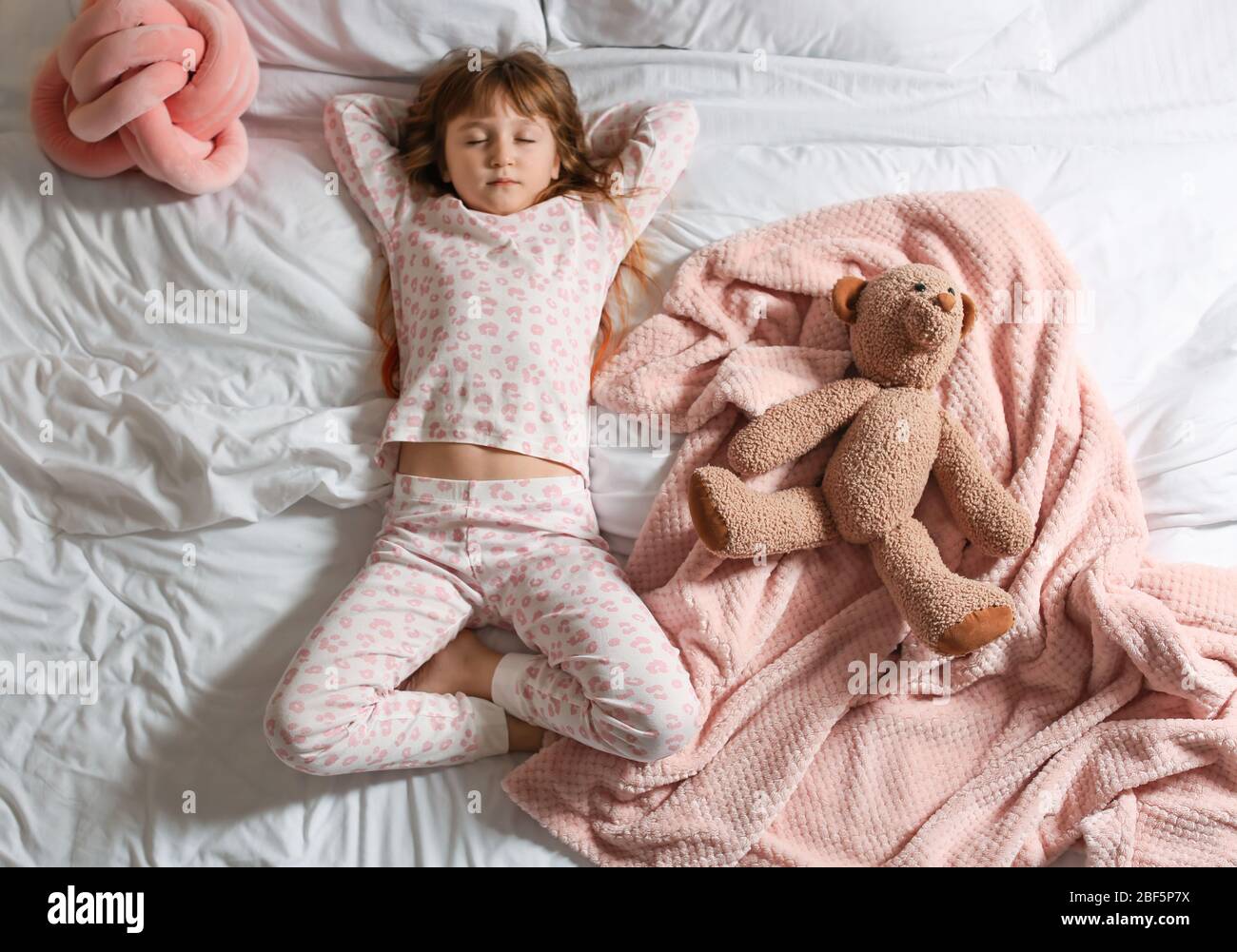 Cute Little Girl Sleeping In Bed Stock Photo Alamy