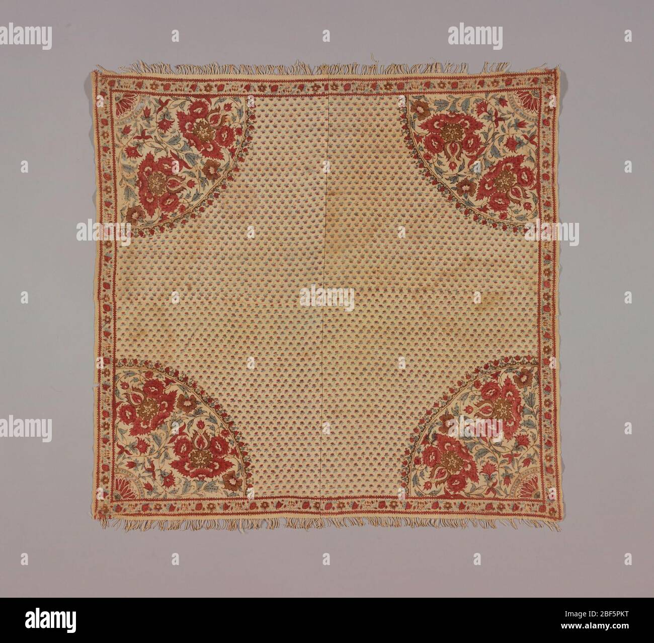 Table cover. Small square table cover, pieced, of cream-color cotton ...