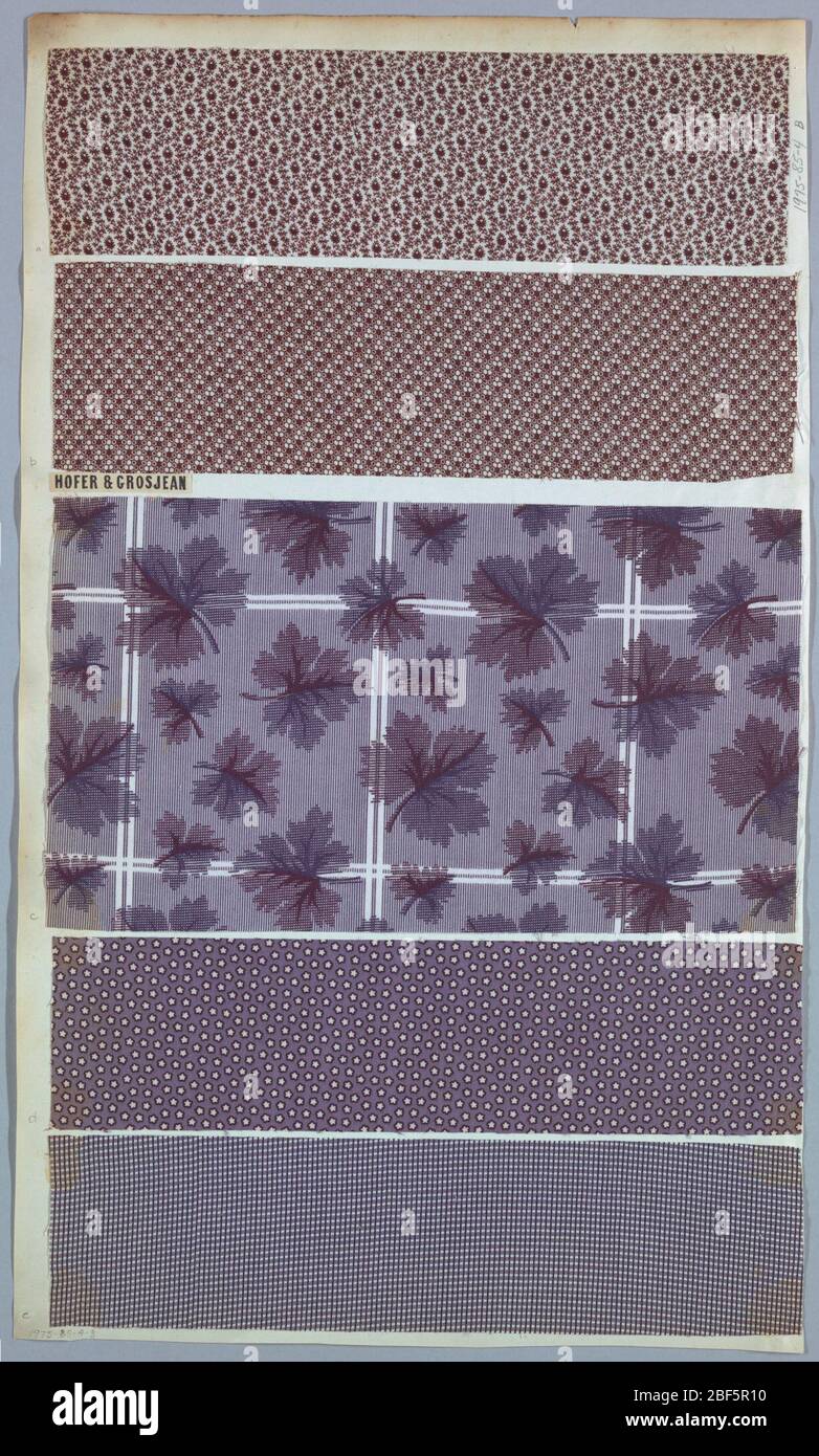 Textile. One of seven pages from a printed fabric sample book. Page is ...