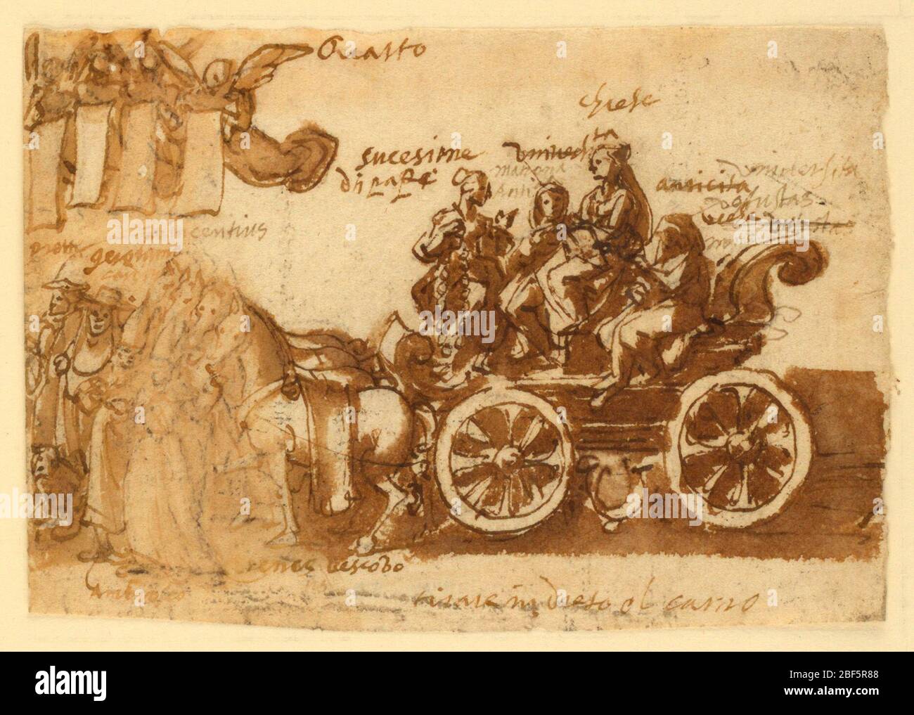 Page of a sketchbook Chariot and three horses. Chariot drawn by three ...