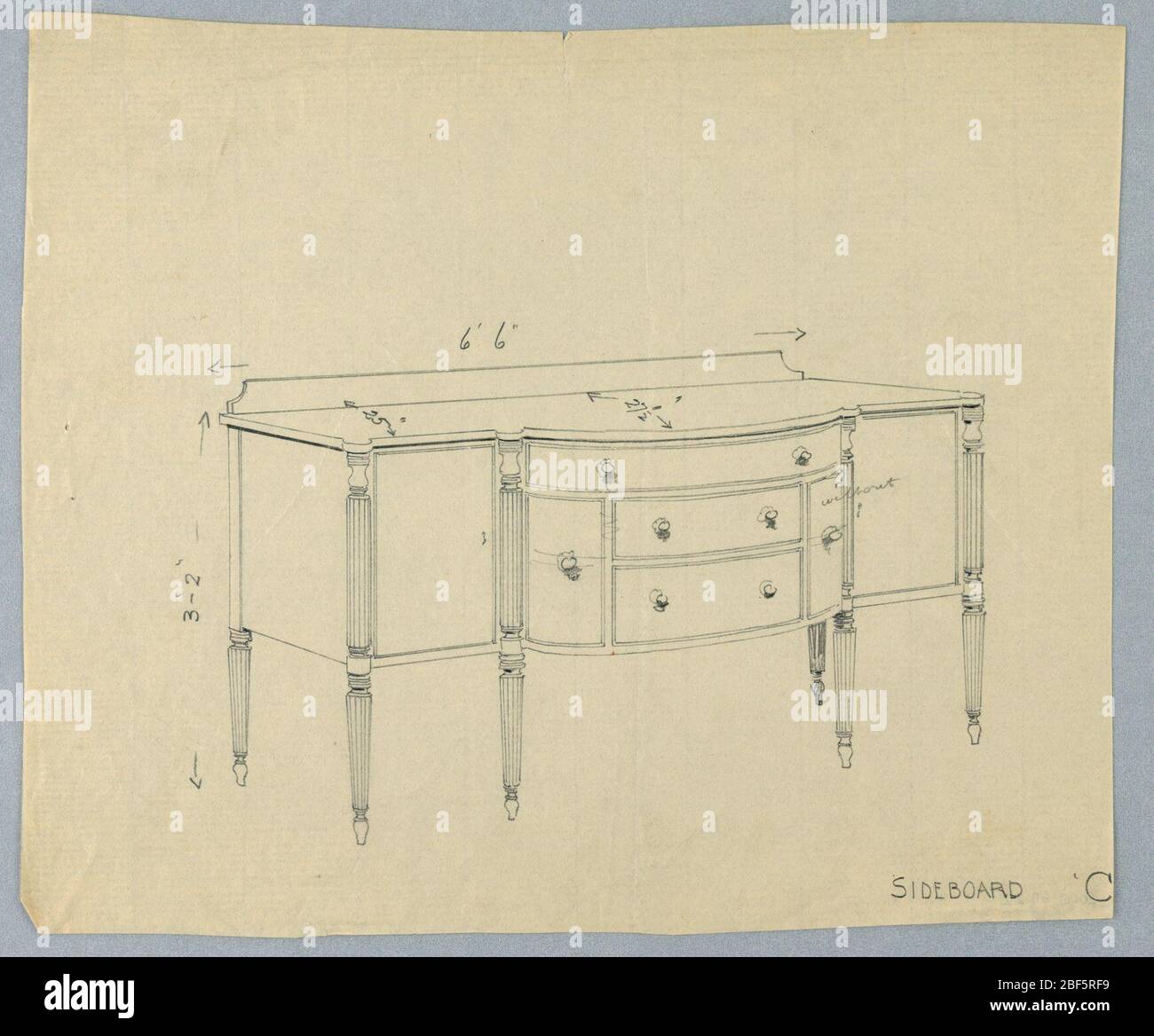 Design for Sideboard C with Six Legs and Five Drawers. Rectangular ...