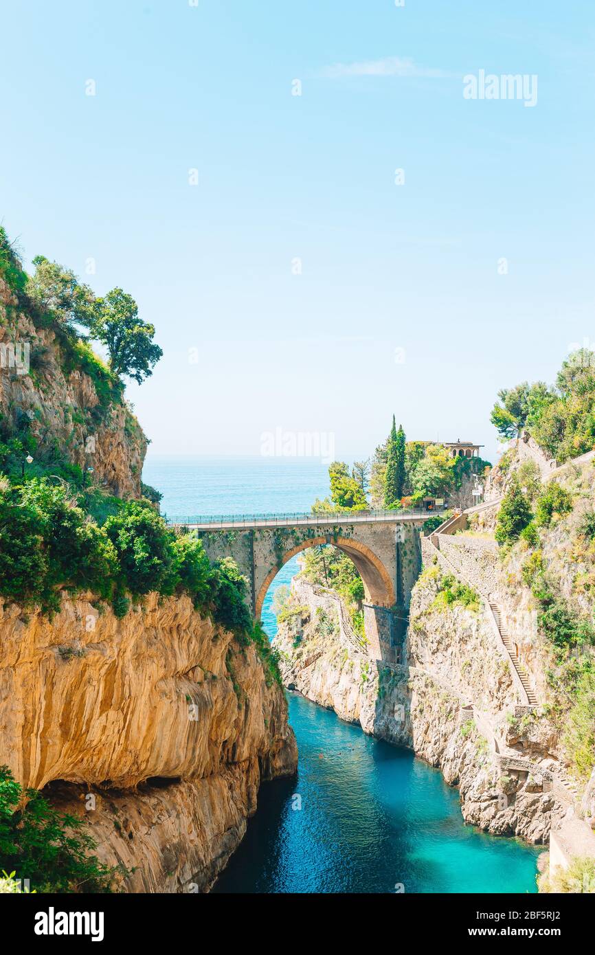 Famous fiordo di furore beach seen from bridge Stock Photo - Alamy