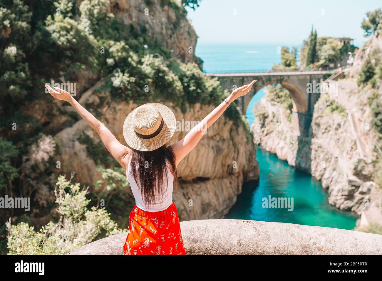 Italy The Beach And The Bridge Of Furore High Resolution Stock ...