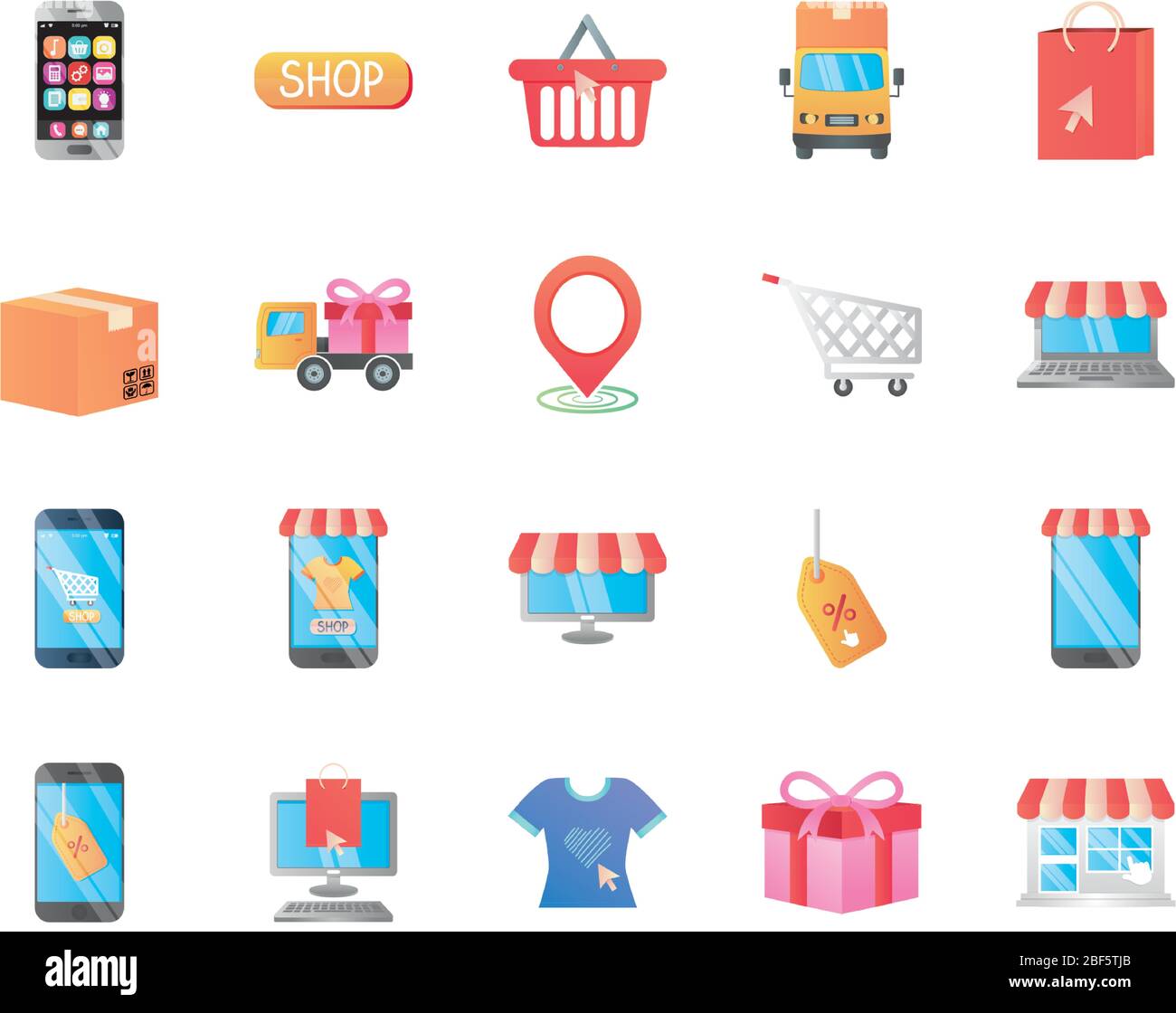 Cellphones and shopping online icon set over white background, detailed ...
