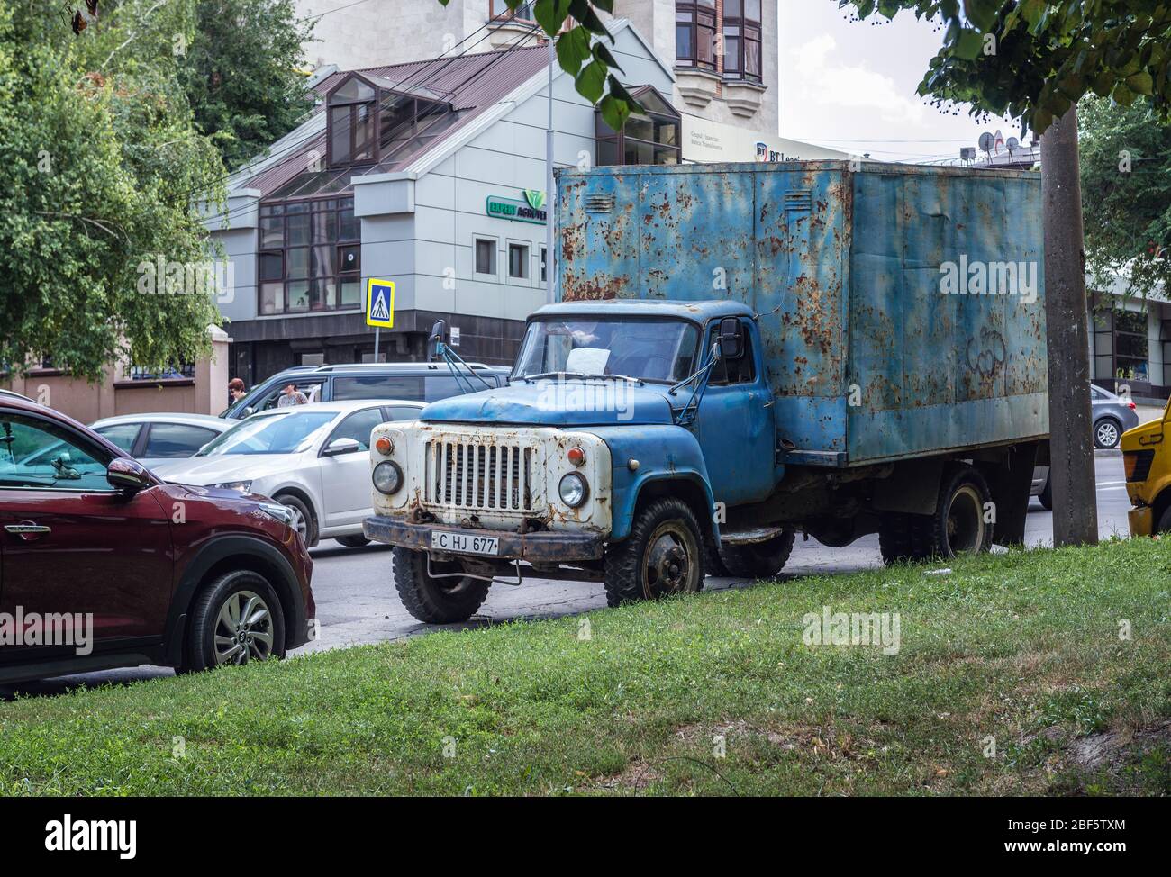 Old GAZ truck on a street in Chisinau, capital of the Republic of ...