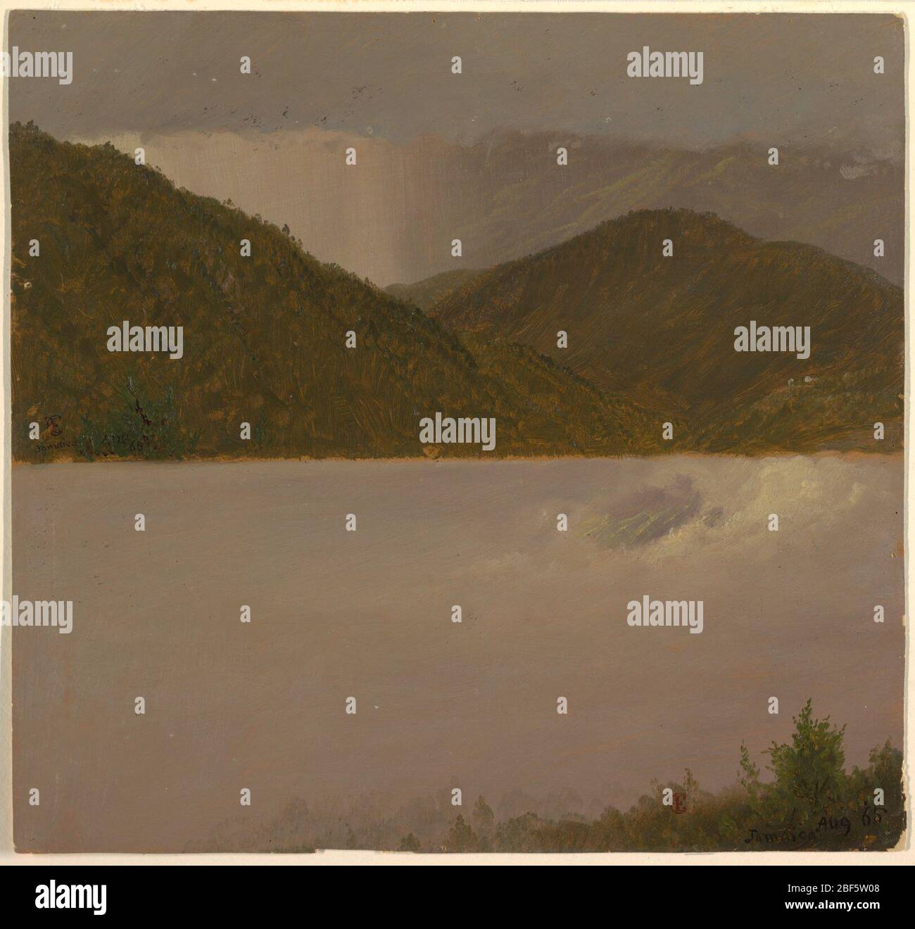 Two cloud and mountain top studies. Top: a slope, a hill, and a ...