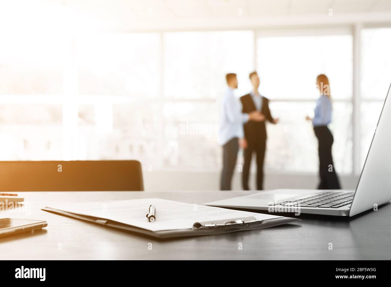 Workplace of bank manager in office Stock Photo - Alamy