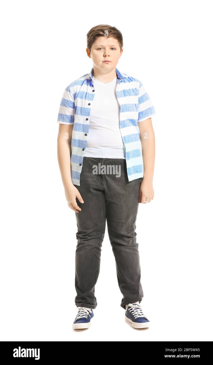 Overweight boy on white background Stock Photo - Alamy