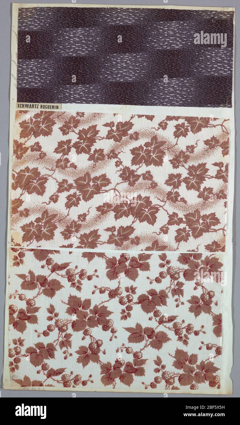 Textile. One of seven pages from a printed fabric sample book.Page is ...